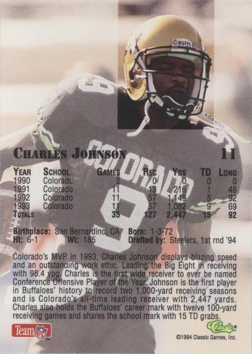 1994 Classic NFL Draft Charles Johnson #11 for sale | eBay
