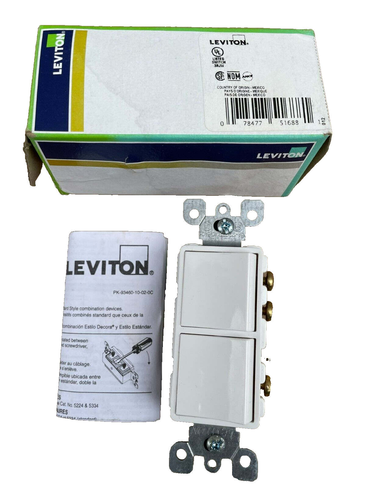 Leviton-5643-W White-Decora-Combination-Two-Switches 3-way, Side Wired ...