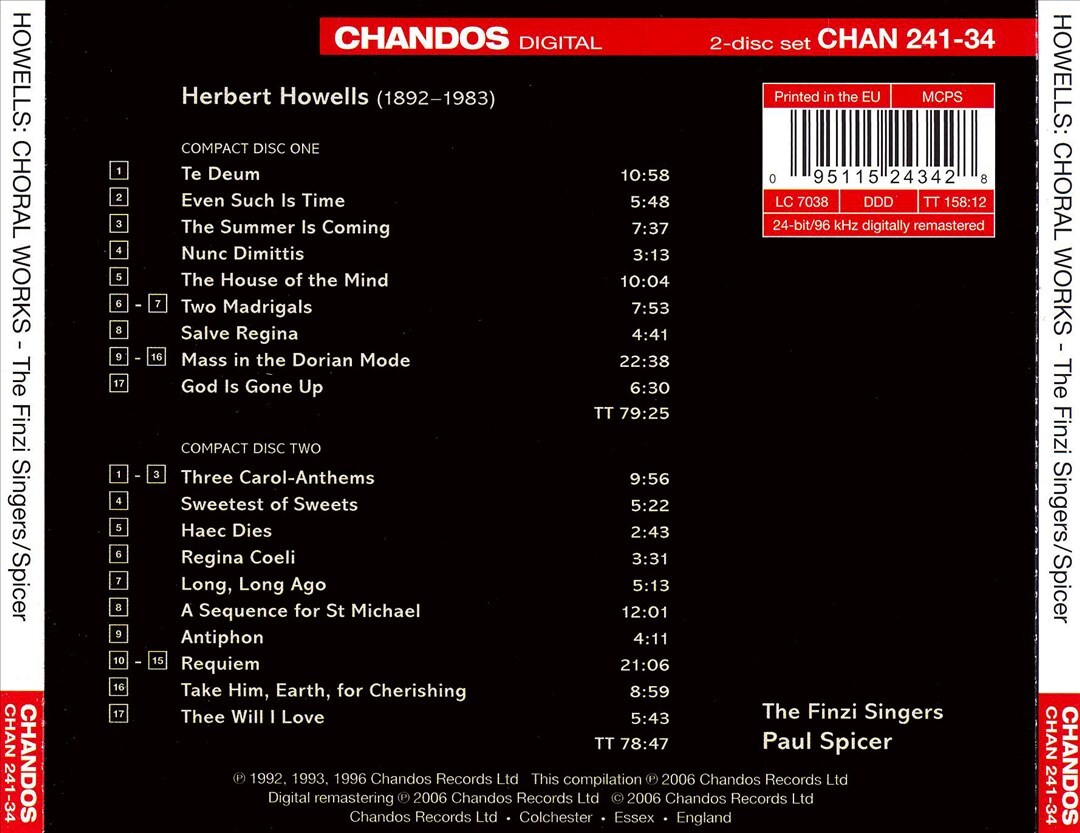 PAUL SPICER / FINZI SINGERS HOWELLS: CHORAL WORKS NEW CD 95115243428| eBay