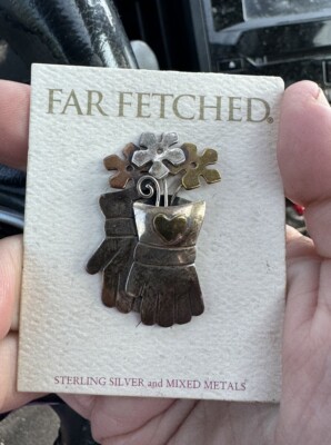 Far fetched Brooch Pin Sterling Silver Mixed Metal New On Card Flowers ...