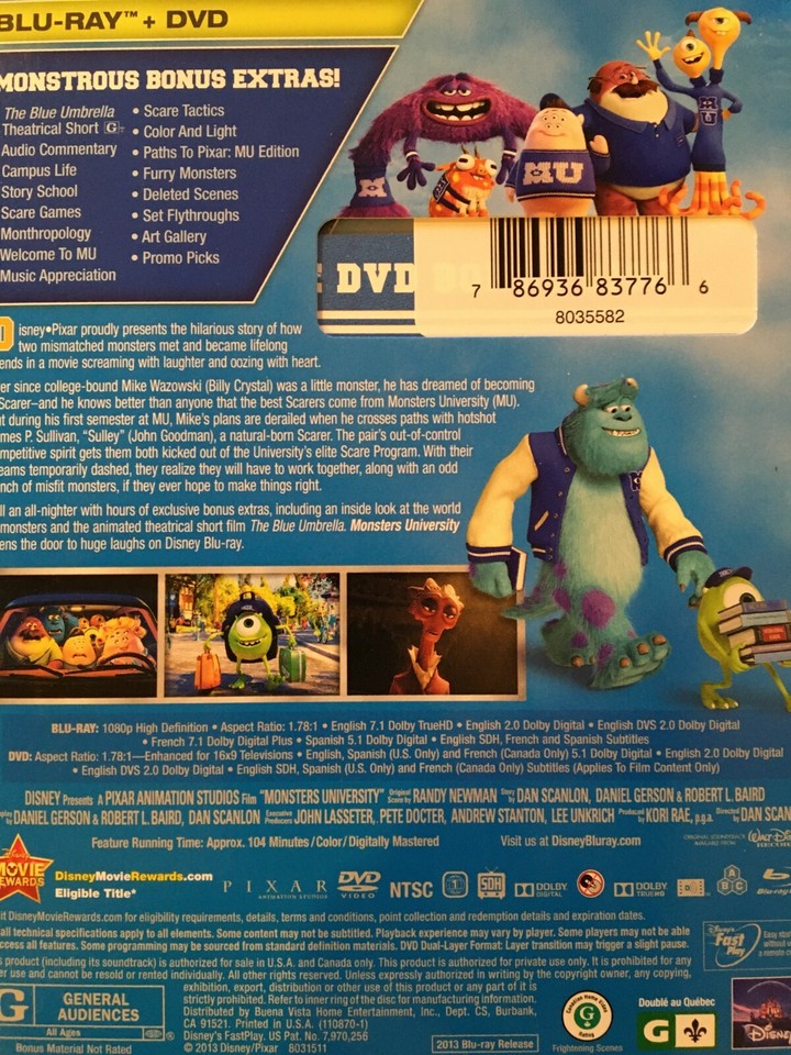 Monsters University (Blu-Ray + DVD +Bonus Disc) with Slipcover, Target ...