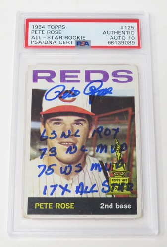 Pete Rose REDS Signed Autograph 1964 Topps Rookie Cup Card w/ 4 insc ...