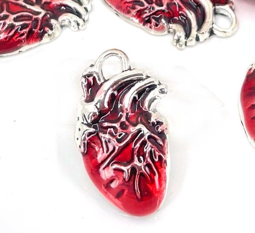 4 Anatomical Human Bleeding Heart Charms Organ Red Enamel Valentine Day ...