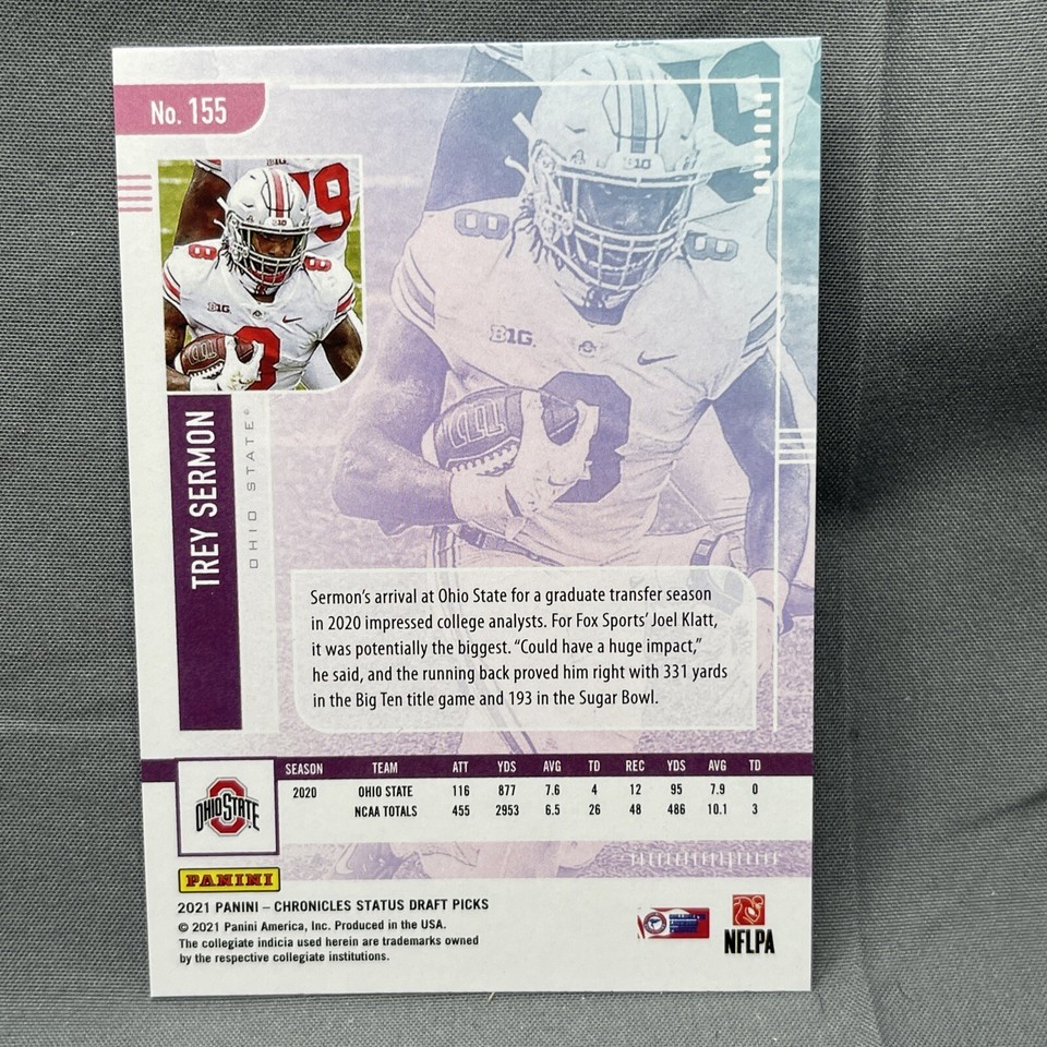 Trey Sermon 2021 Chronicles Status Draft Picks Football Rookie Card ...
