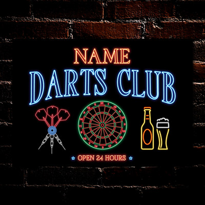 PERSONALISED Darts Club Metal Plaque Home Bar Pub Shed Neon Effect ...