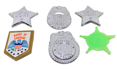 TOY BADGES Play Sheriff Star Military Police Plastic Silver, Neon ...