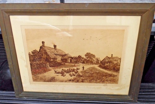 Antique Framed Engraving - Cottages & Sheep - Fred Slocombe - 1886 ...