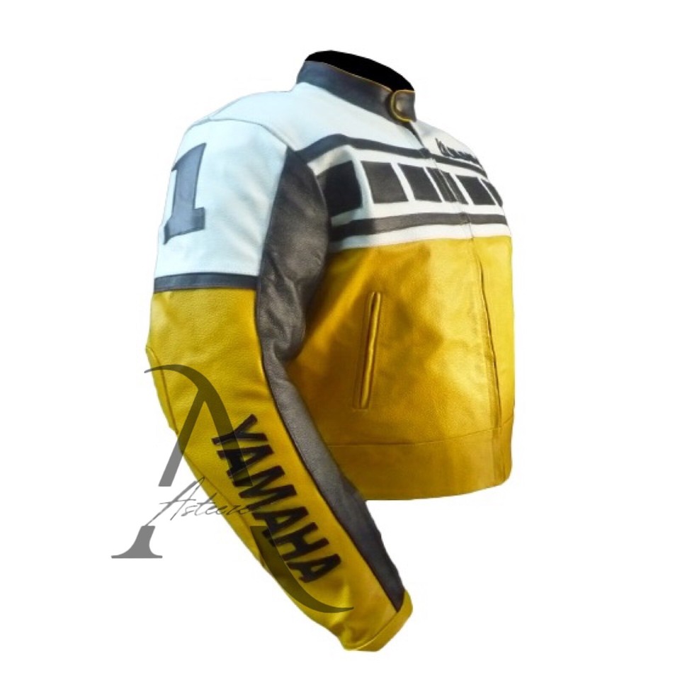 YAMAHA Racing Motorbike/Motorcycle-Biker Jacket Yellow Cowhide Leather ...
