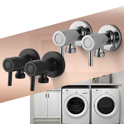 ACA Round Washing Machine 1/4 Turn Taps Laundry Pair Stops Brass Chrome ...