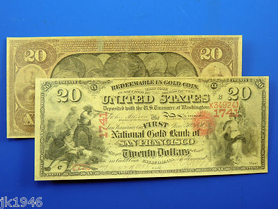 Reproduction $20 1875 National Gold Bank Note US Paper Money Currency ...