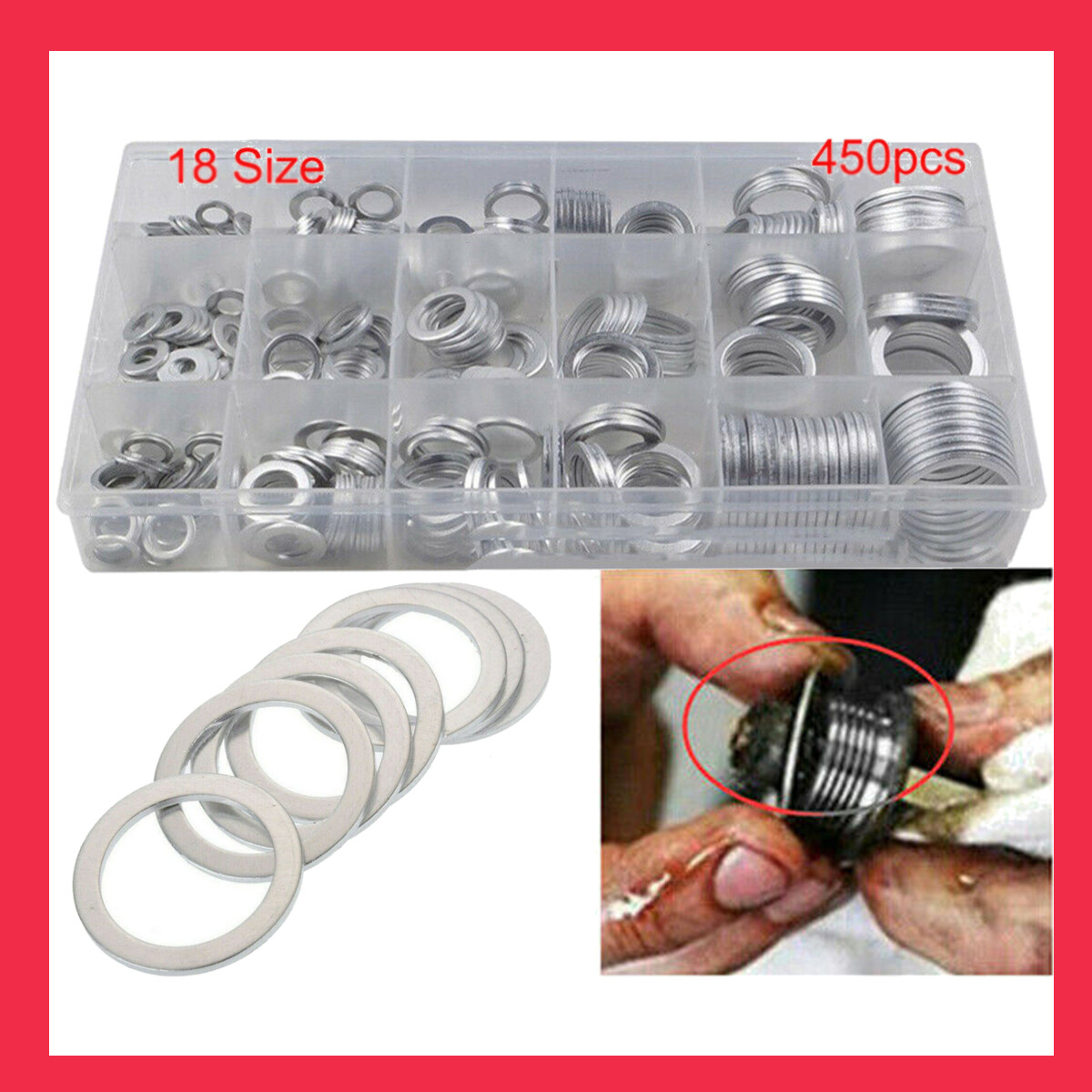 18 Size 450pc Engine Oil Drain Plug Aluminum Crush Washer Seal O-Ring ...