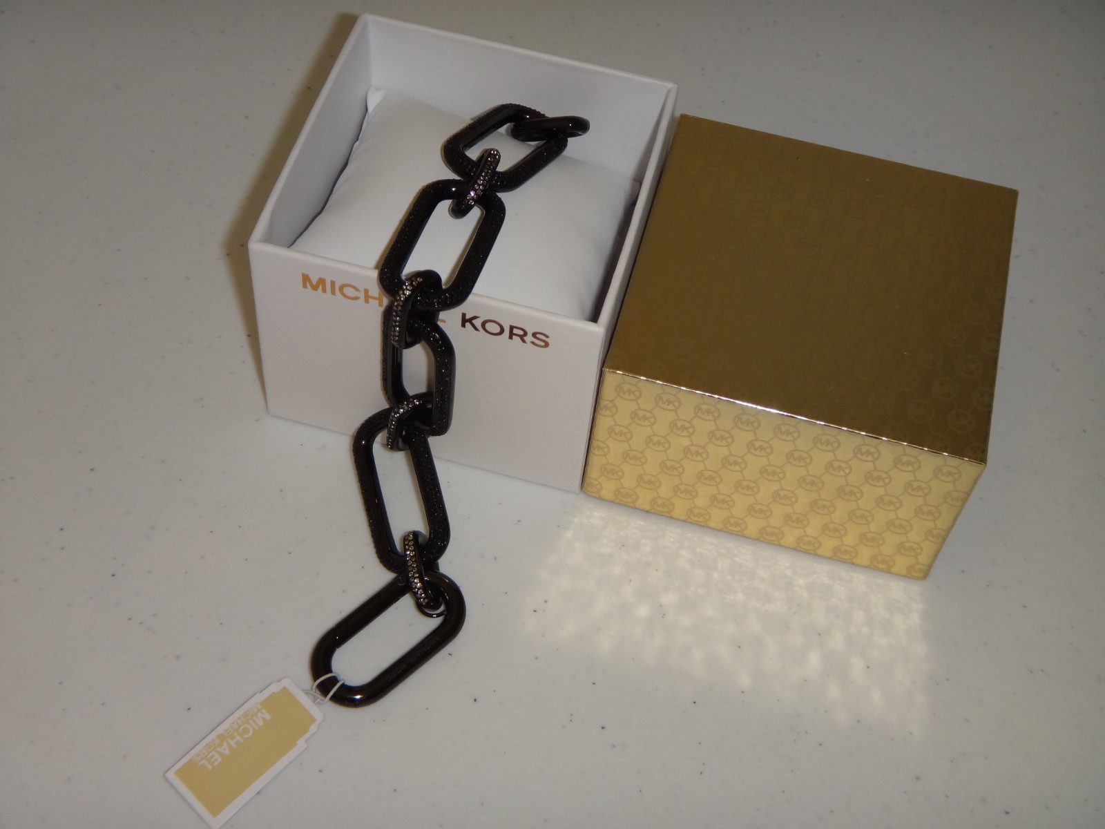 MICHAEL KORS Women's Iconic Links Black Chain Bracelet Crystals ...