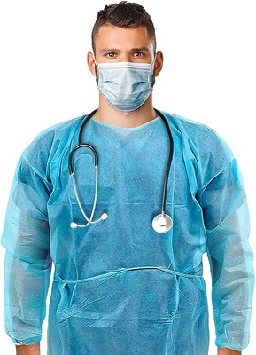 Disposable Isolation Gown X-Large. Pack of 5 Blue Disposable Gowns with ...