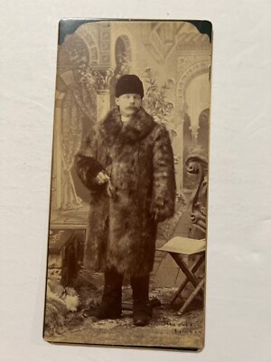 VTG Cabinet Photo Handsome Male Trapper with Mustache, Fur Coat and Hat ...