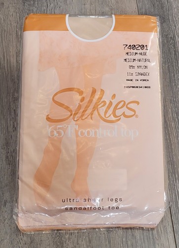 Silkies Control Top Pantyhose Medium Nude Ultra Sheer Legs Sandal Foot ...