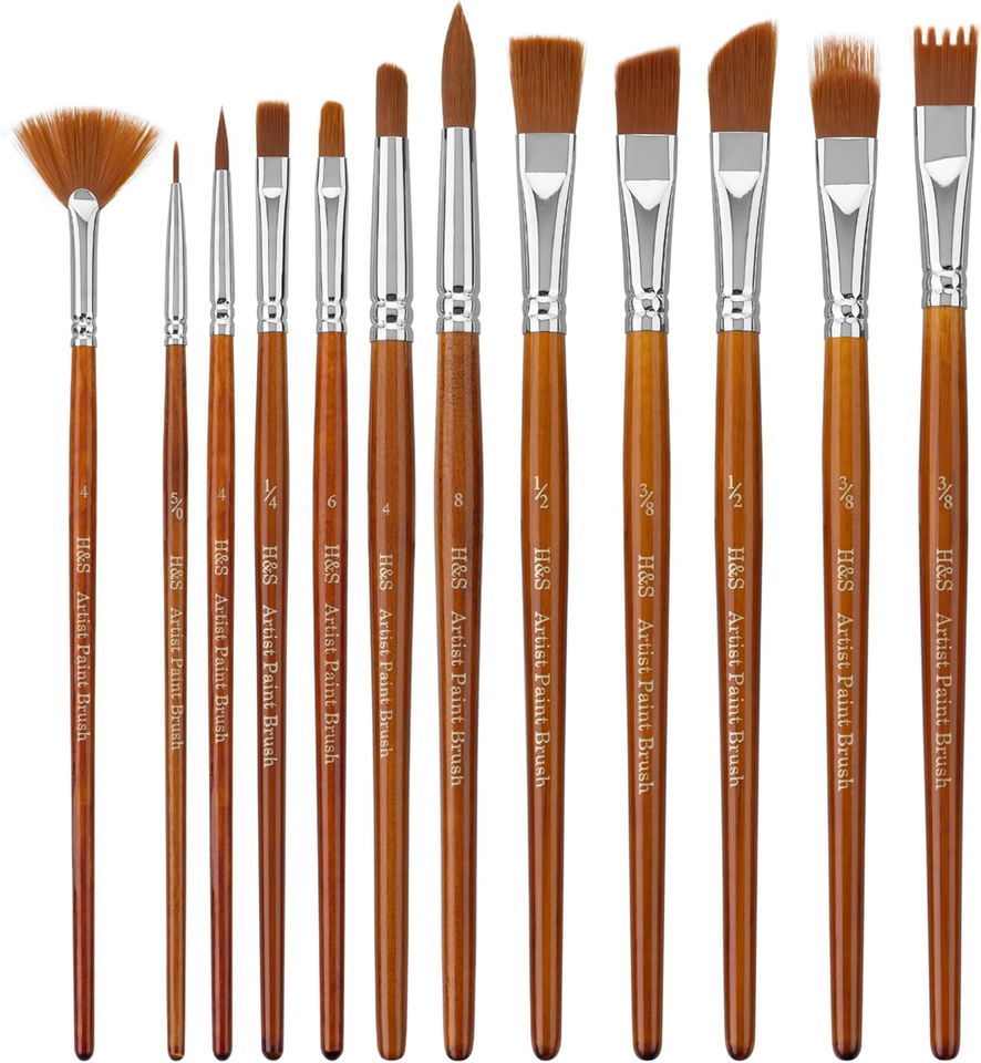 H&S Art Paint Brush Set – for Acrylic, Oil & Watercolour – Professional ...