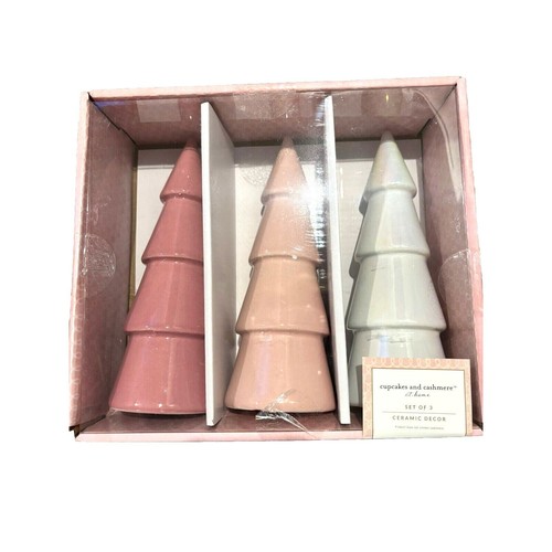NEW Cupcakes and Cashmere Christmas Trees Ceramic Pink White Decorative ...