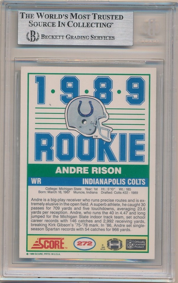 ANDRE RISON 1989 SCORE RC ROOKIE SIGNED AUTOGRAPH COLTS BGS AUTHENTIC ...