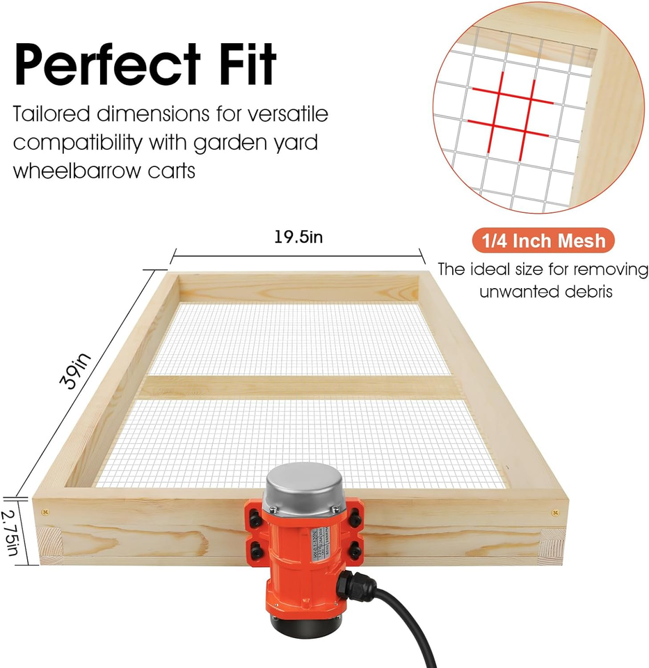 Soil Sifter with Vibration Motor Automatic Wooden Sifting Screen Sieve ...