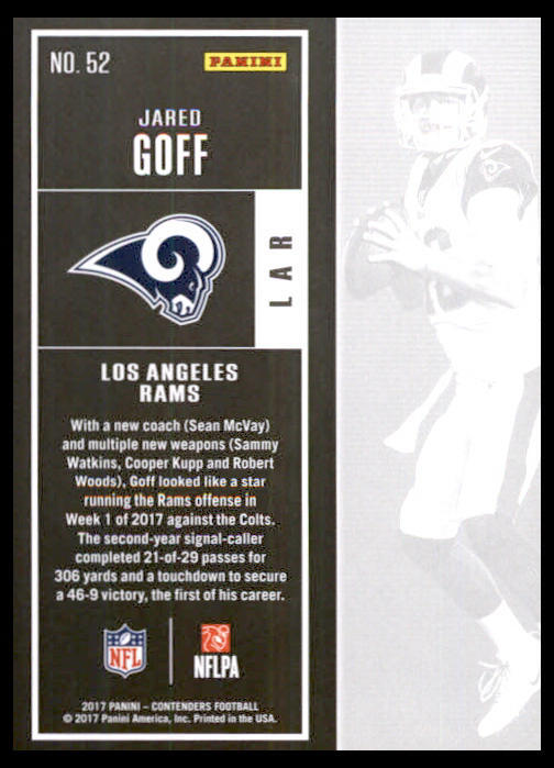 2017 Panini Contenders #52 Jared Goff Los Angeles Rams Football Card | eBay