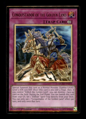 Yugioh MGED-EN054 Conquistador of the Golden Land 1st Edition Gold Rare ...