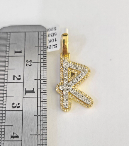 10k Yellow Gold Diamond R Charm Pendant Initial Alphabet Letter Real ...