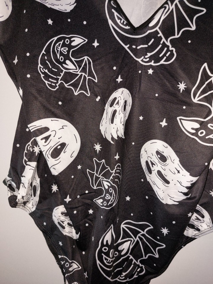 New Black & White HALLOWEEN Ghosts & Ghouls Bodysuit Costume PLUS Size ...