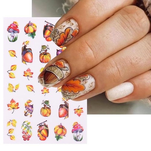 Fall Nail Art Stickers Autumn Maple Leaf Nail Decals 6PCS 3D Self ...