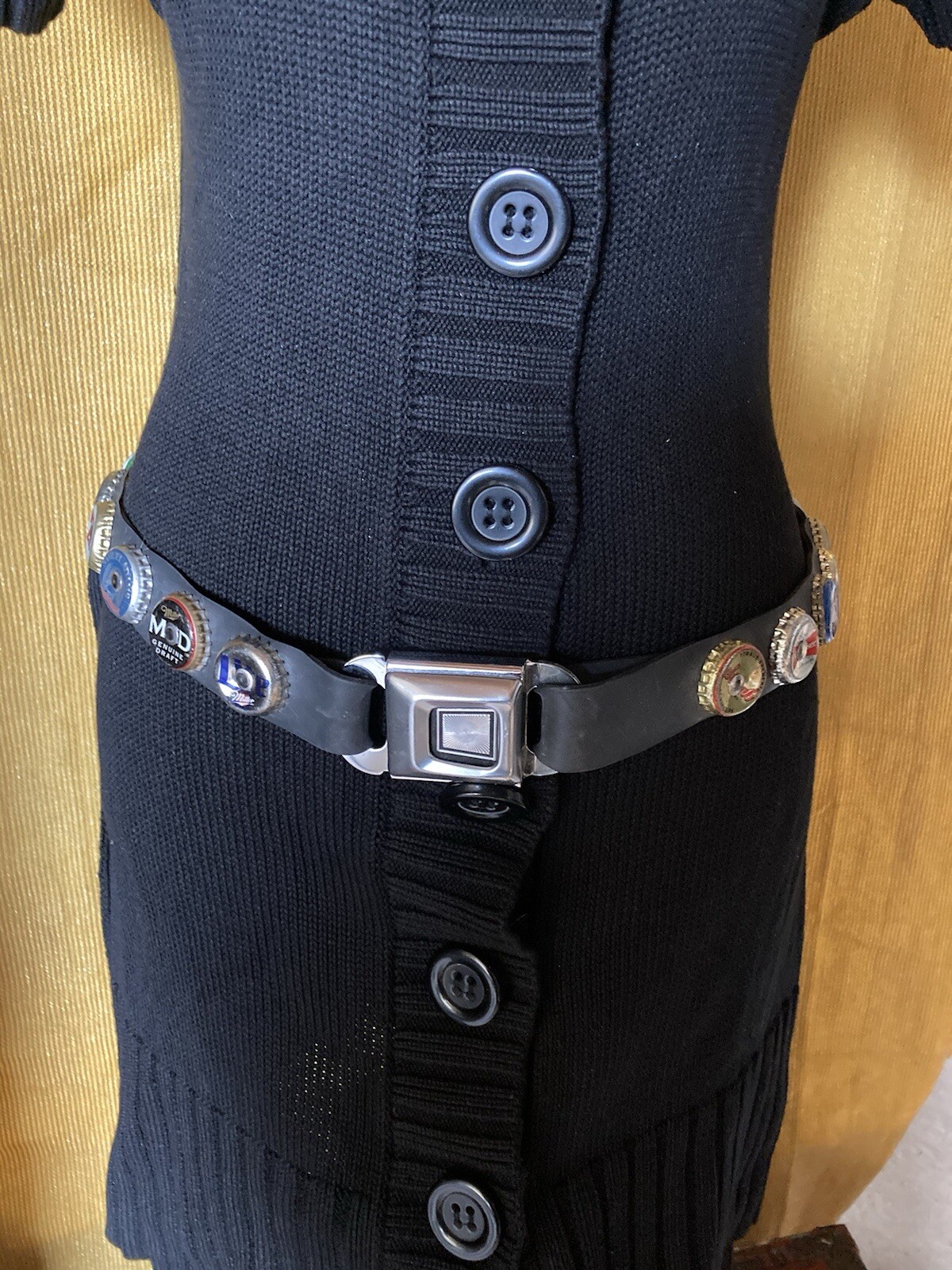 Vintage Leather Bottle Cap Belt - Gem