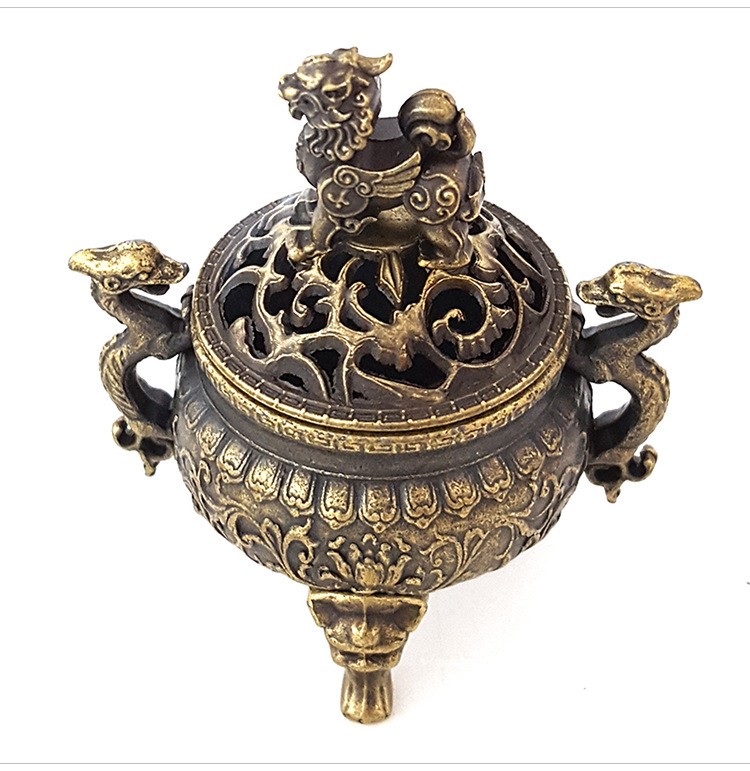 Mini Alloy Incense Burner Tripod Double Ear Qilin Pixiu Ding Decor ...