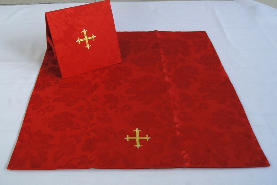 Red Chalice Veil and Burse, embroidered crosses, Damask | eBay