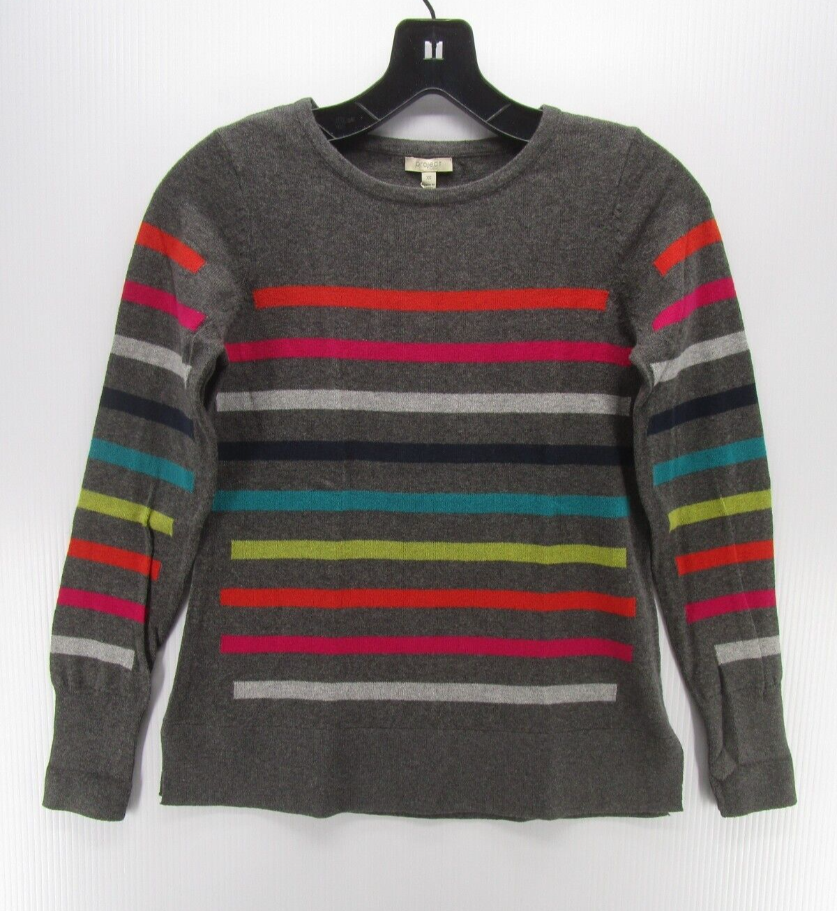 Project J Sweater Women XS Gray Pullover Striped Crewneck Breathable ...