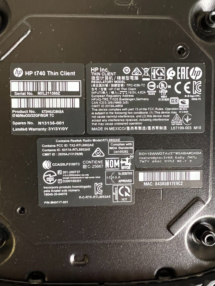 HP T740 Thin Client AMD Ryzen V1756B 3.2GHZ 8GBR/512GB SSD/No OS w ...