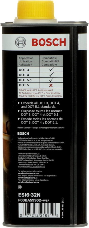 BOSCH ESI6-32N Brake Fluid (Direct Replacement for DOT 3, DOT 4, and ...