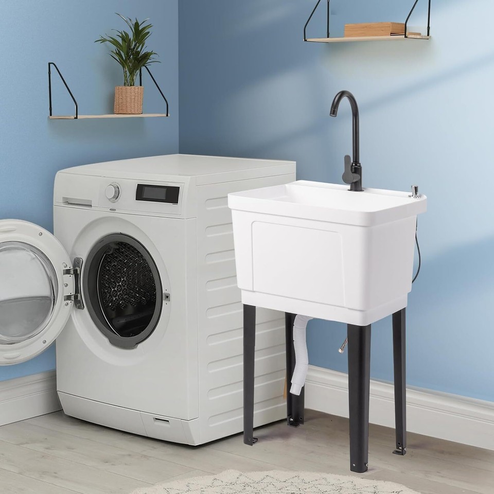 Utility Sink Laundry Tub for Washing Room with Stainless Steel Faucet ...