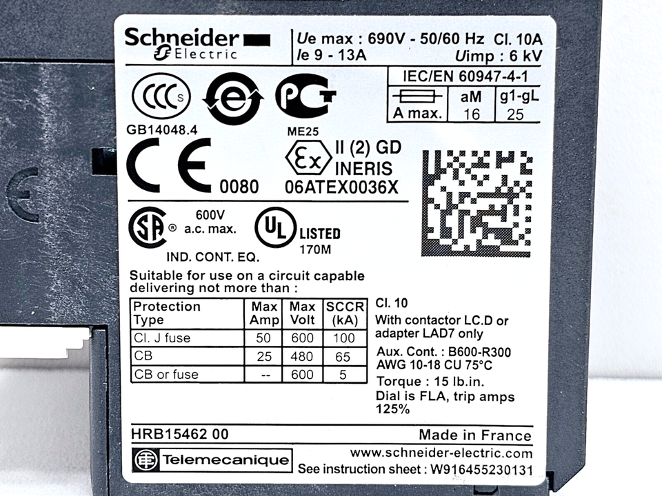IEC 60947-4-1 SCHNEIDER ELECTRIC THERMAL OVERLOAD RELAY 394-9346 LOT OF ...