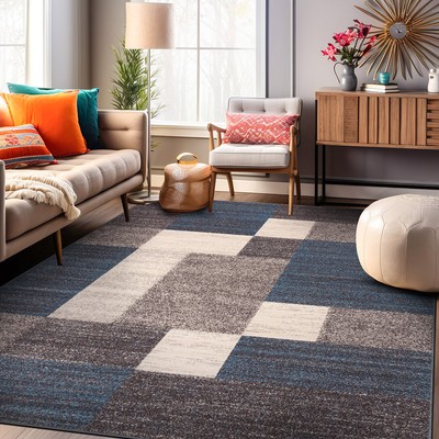 Rugshop Area Rug Modern Boxes Design Non-slip Rugs for Living Room ...