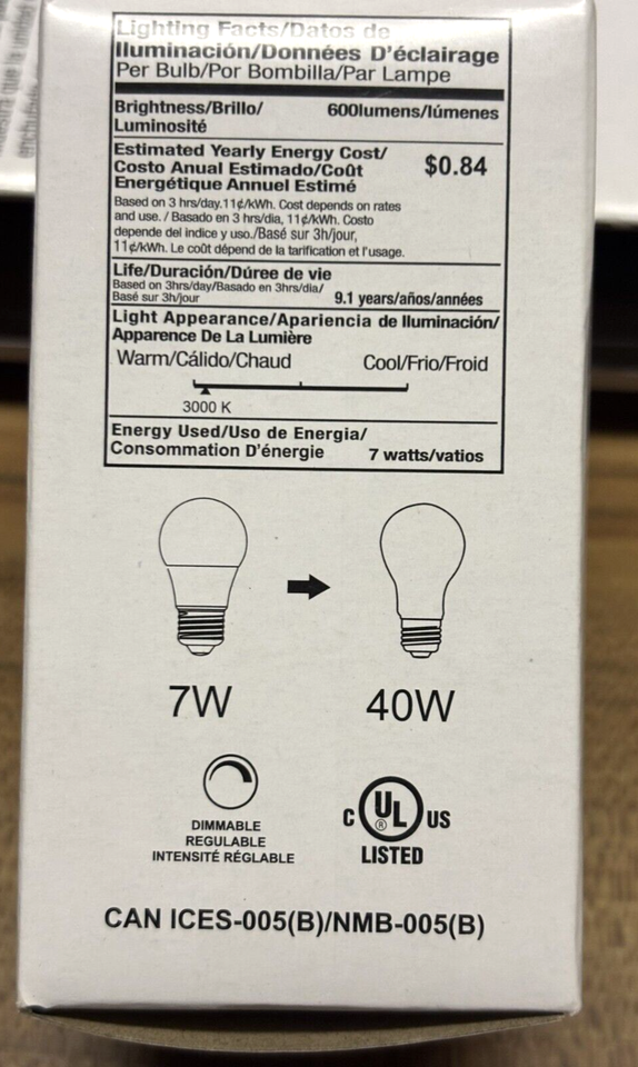 Longstar LED Light Bulb 7W 3000K 600LM 120V 60Hz Warm White Lightbulb ...