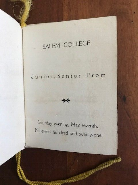 RARE 1921 Salem College Junior-Senior Prom Program, Winston-Salem, N ...