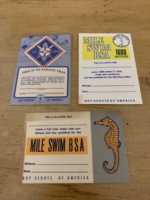 Boy Scouts BSA Vintage Mile Swim Certification Card Of 3 | eBay