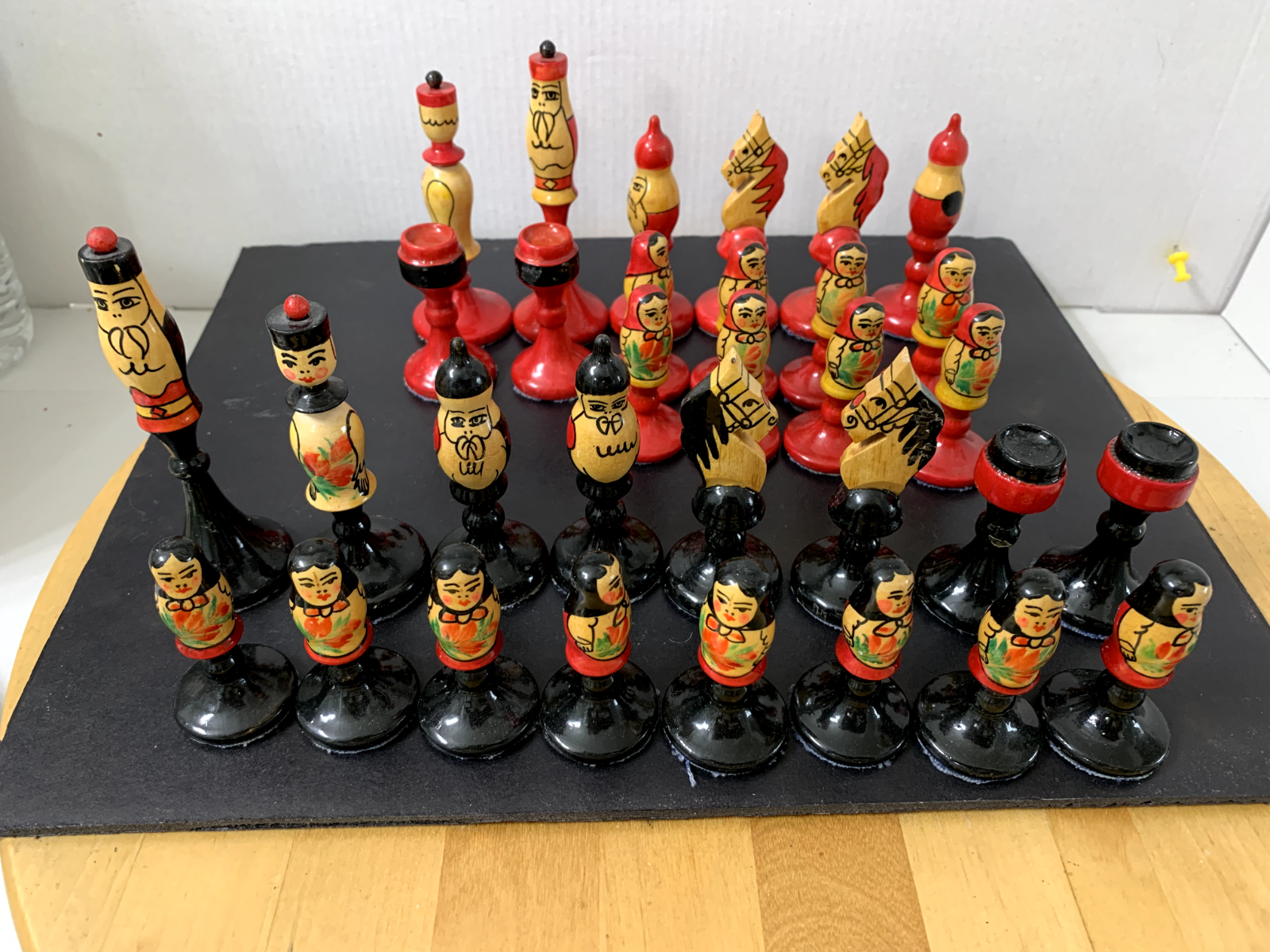 Vintage USSR RUSSIAN Wood Hand Painted MATRYOSHKA BABUSHKA Doll Chess ...