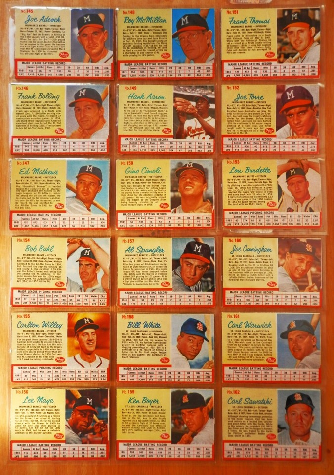 1962 POST CEREAL BASEBALL COMPLETE SET 200 CARDS NICE CUTS | eBay
