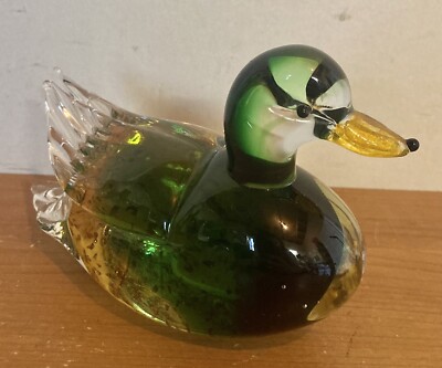 LENOX ART GLASS Mighty Mallard DUCK DECOY ART GLASS PAPERWEIGHT FIGURE ...