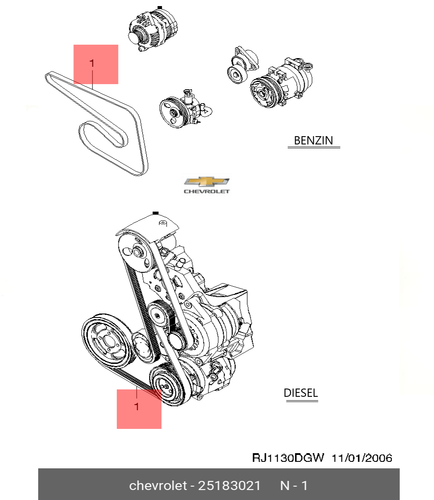 Original GM/Vauxhall 25183021 V-Ribbed Astra Audi Chevrolet Daewoo Seat ...