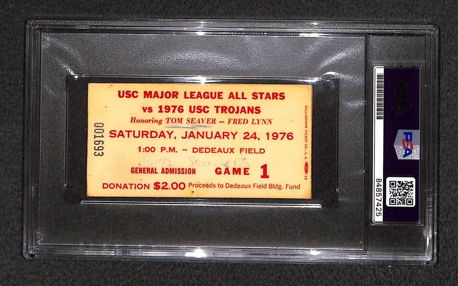 Tom Seaver "USC Trojan Stars 1976 Team" Signed Autographed Ticket PSA ...