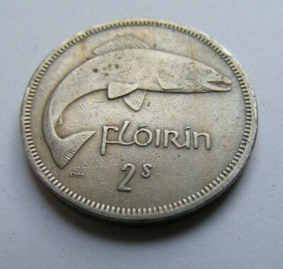 1964 Irish Two Shilling Ireland Florin Coin Old 2s Leaping Salmon ...