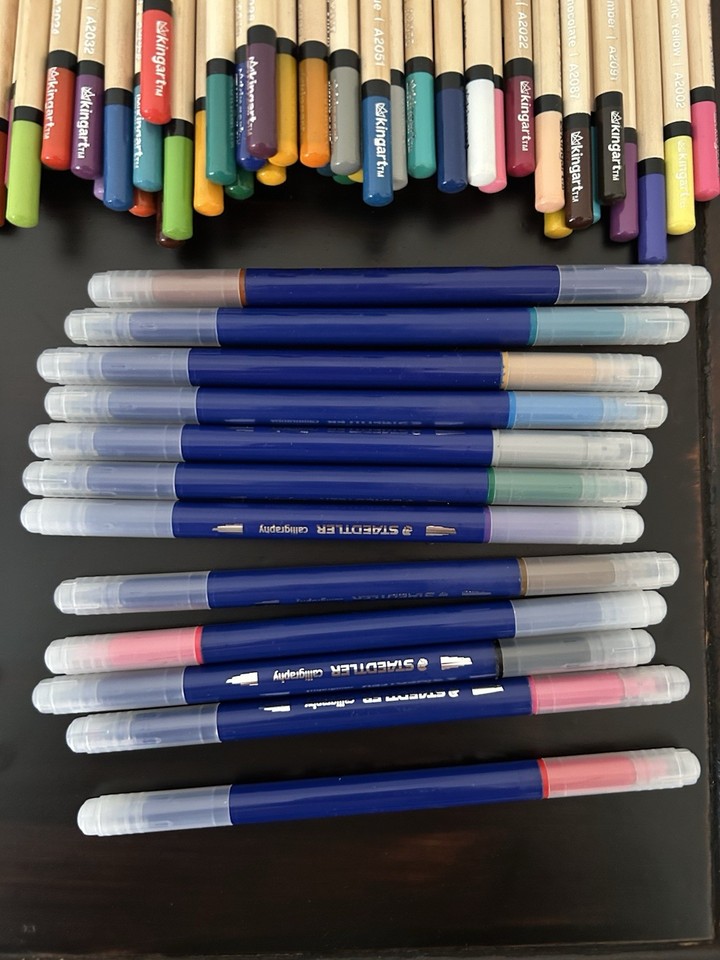 Lot Of Art Supplies Calligraphy Pens Markers Watercolor Charcoal Powder ...