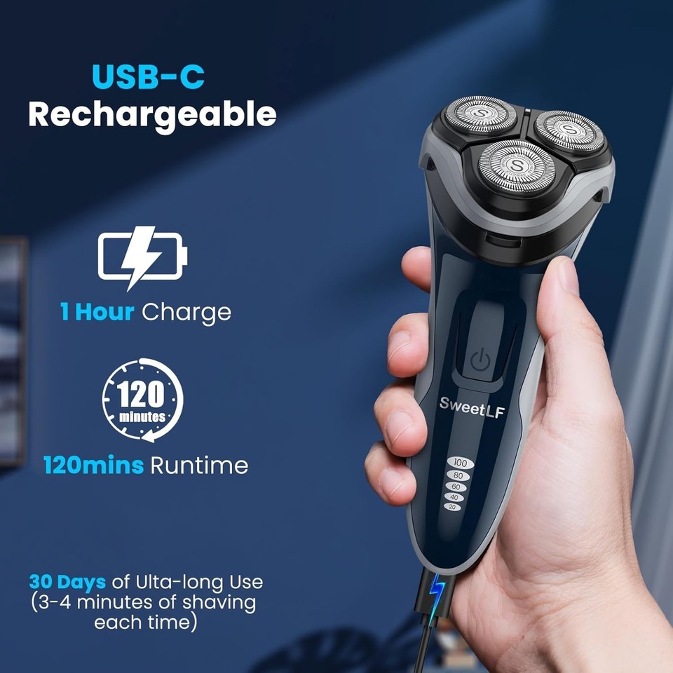 Electric Razor for Men, Waterproof Rechargeable Shaver with Pop-Up ...
