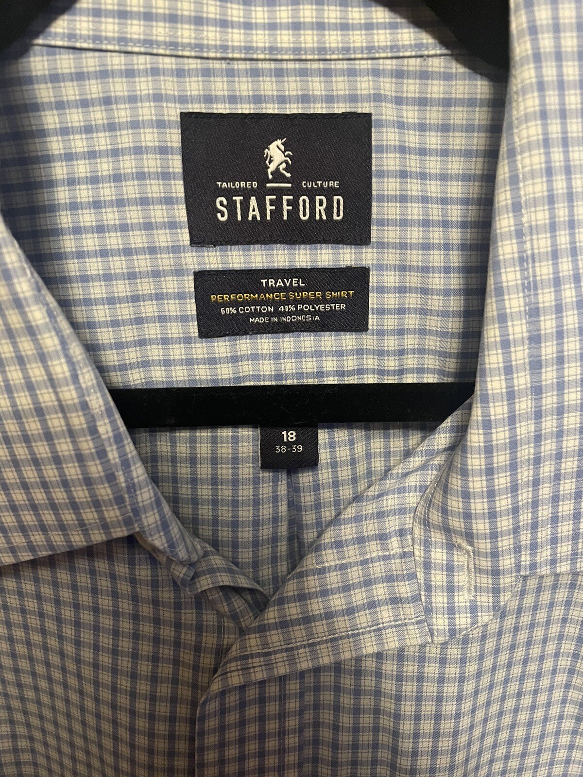 STAFFORD Extra Tall FIT Men's Shirt Size 18 Plaid Blue Button Down | eBay