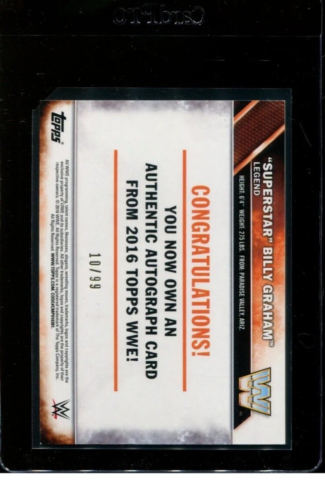 2016 TOPPS WWE LEGEND SUPERSTAR BILLY GRAHAM AUTOGRAPH /99 NMMT | eBay